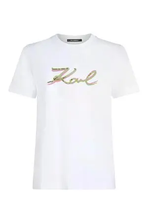 Karl Lagerfeld Sequin-signature Organic Cotton T-shirt - White