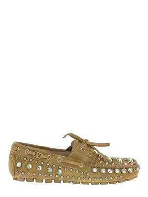 Valentino Garavani Crystal-embellished Suede Loafers - Neutrals