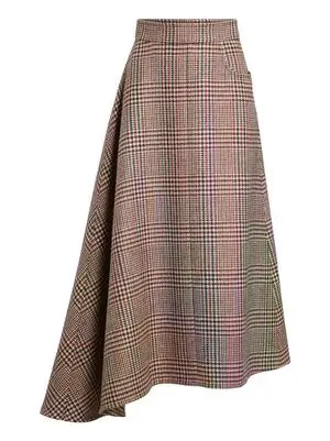 PATOU Asymmetric Houndstooth Midi Skirt
