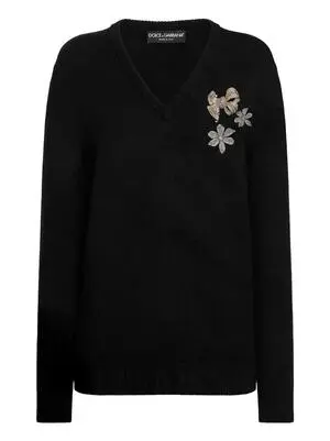 Dolce & Gabbana V-neck Embroidered Sweater - Black