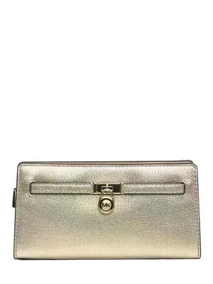 Michael Kors Hamilton Lock-detail Metallic Leather Clutch - Gold