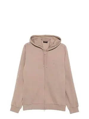 Emporio Armani Embroidered-logo Hoodie - Neutrals