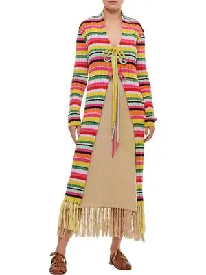 GIO GIOVANNI GEROSA Striped Fringe Cardigan - Yellow