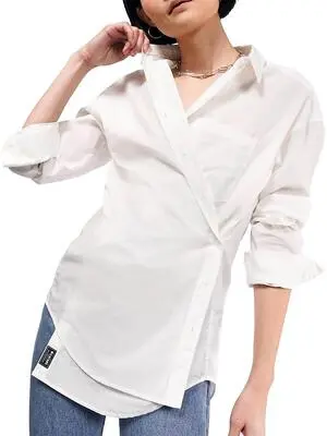 WILDFANG The Essential Long Sleeve Oversized Wrap Button-up Shirt - White
