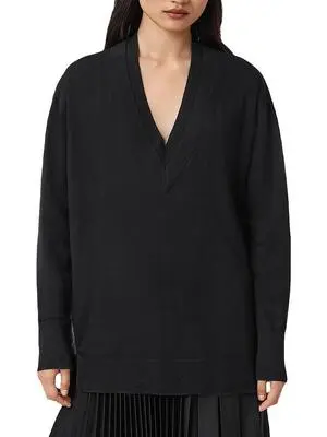ALLSAINTS Bern Paneled V-neck Sweater - Black