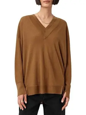 ALLSAINTS Bern Paneled V-neck Sweater - Caramel Brown
