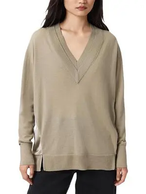 ALLSAINTS Bern Paneled V-neck Sweater - Taupe Grey