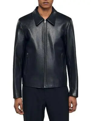 Sandro Leather Zip-up Jacket - Black
