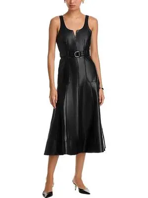Elie Tahari Chayenne Faux Leather Lace Midi Dress In Noir Berry - 65% Off |  Editorialist