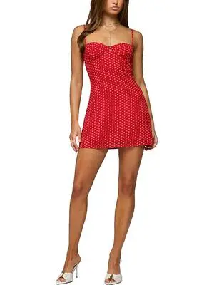 EDIKTED Polka Dot Cupped Chiffon Mini Dress - Red
