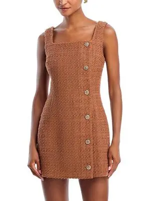 French Connection Structured Tweed Mini Dress - Cafe Brown