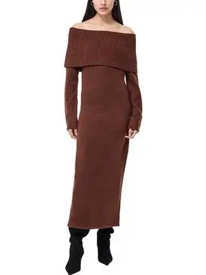 French Connection Emilia Knit Off-the-shoulder Dress - Chocolate