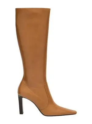 Saint Laurent Francoise Smooth Leather Knee-high Boots - Chestnut
