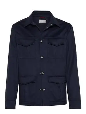 Brunello Cucinelli Flannel Safari Jacket - Avio Blue