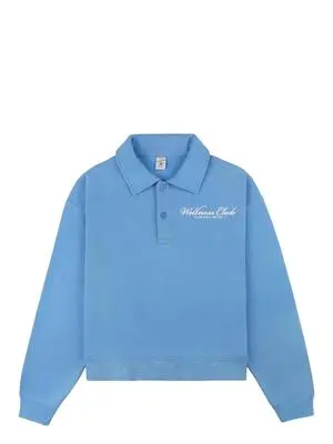 SPORTY & RICH Wellness Club Embroidered Polo Neck Top - Blue