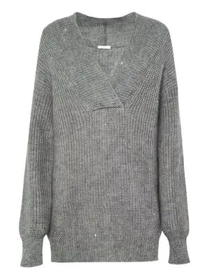 Malo Sequin-embellished V-neck Sweater - Grey
