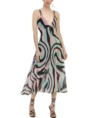 SILVIAN HEACH Geometric-print Midi Dress - Black