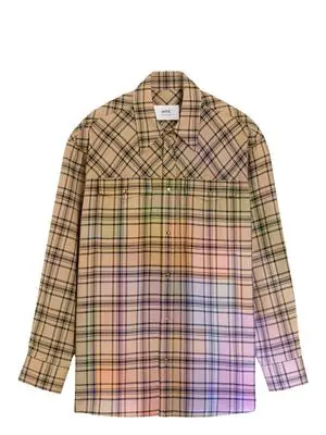 Ami Checked Wool Shirt - Brown
