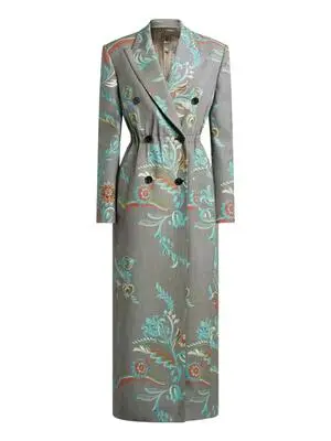 Etro Daffodil-print Double-breasted Coat - Grey