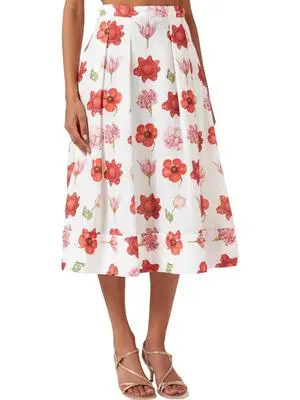 NO PISE LA GRAMA High-Waisted Midi Skirt Emperador Flower White Print