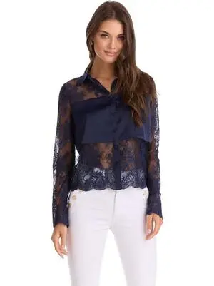 THE NOLI SHOP Vienna Lace Blouse Navy