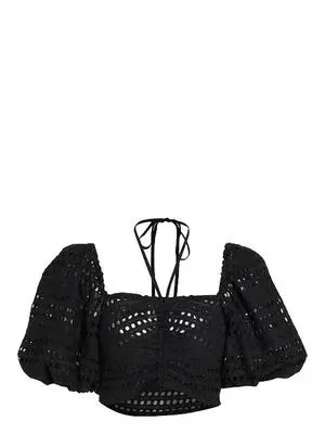 NO PISE LA GRAMA Lucia Eyelet Crop Top - Black Eyelet