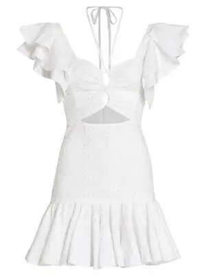 NO PISE LA GRAMA Eyelet Mini Dress - White Eyelet
