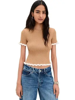 English Factory Ruffle Detailed Knit Top - Camel