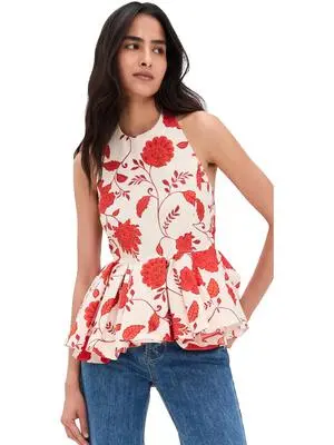 Tanya Taylor Celeste Floral Print Top - Cream/tomato