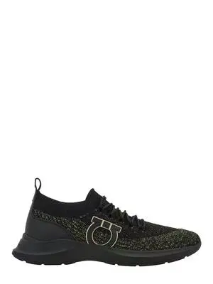 FERRAGAMO Gancini-detail Knit Sneakers - Black