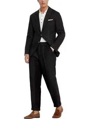 Brunello Cucinelli Pinstripe Linen Suit - Blue