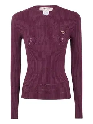 Twin-set Ribbed Knit V-neck Sweater - Purple