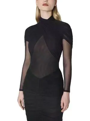 MUGLER High-neck Gown With Draped Detailing - Black