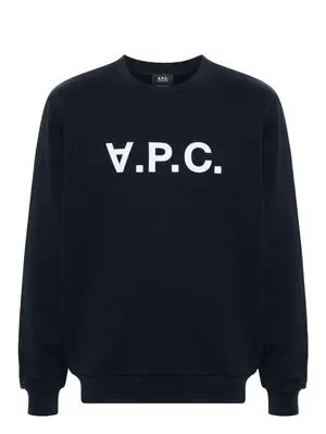 A.p.c. Logo Flocked Crew Neck Sweater - Tiq Dark Navy/ecru
