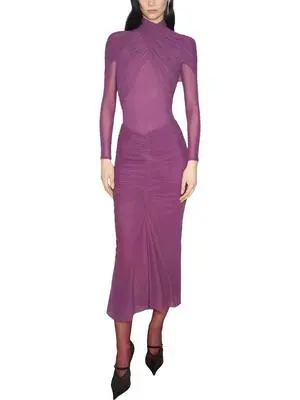 MUGLER Draped High-neck Top - Purple