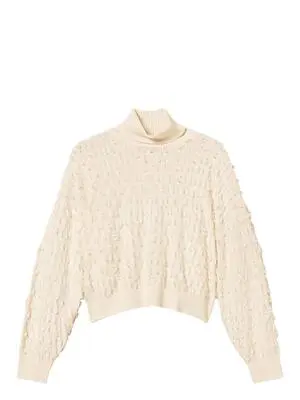 Twin-set Turtleneck Sweater With Fringe Detail - White