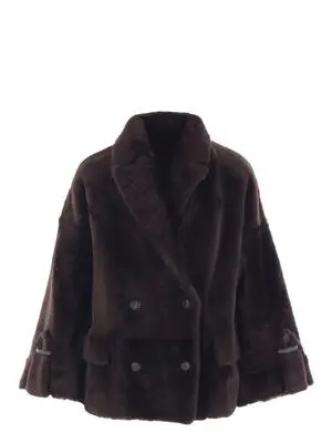 Brunello Cucinelli Shearling Trim Double-breasted Coat - Brown
