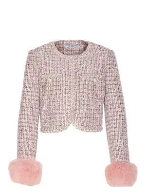 SELF-PORTRAIT Bouclé Jacket With Faux-fur Cuffs - Pink