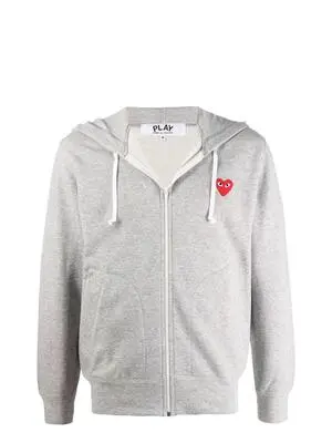 Play Comme Des Garcon Heart Logo Zip-up Hoodie - Grey