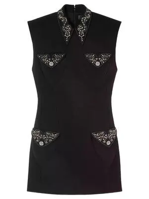 Versace Embellished Wool Mini Dress - Black