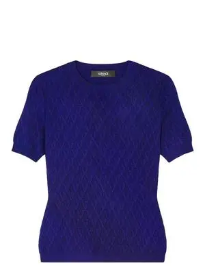Versace Textured-knit Short-sleeve Top - Blue