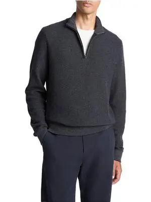 Vince Geo-jacquard Wool-blend Quarter-zip Pullover - Blue