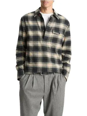 Vince Plaid Cotton Popover Shirt - Black