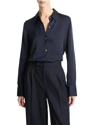 Vince Silk-blend Slim Button-front Blouse - Black