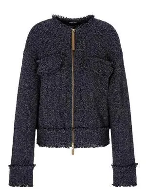 Giorgio Armani Wool, Cotton, And Cashmere Zip-up Cardigan - Blue