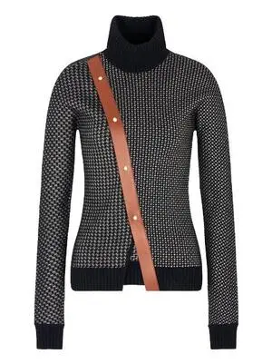 Giorgio Armani Jacquard Wool And Cashmere Mock-neck Jumper With Leather Detail - Black