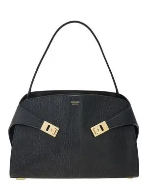 FERRAGAMO Hug Soft Bicolor Shoulder Bag M - Black