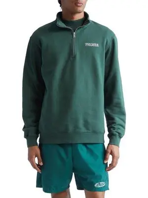 PALMES Remember Quarter Zip Graphic Pullover - Dark Green