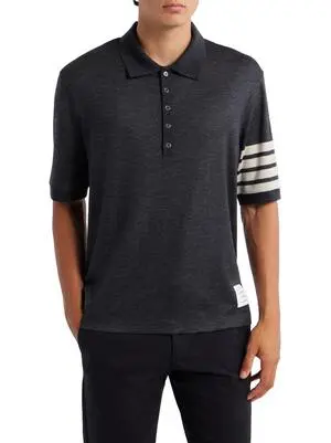Thom Browne 4-bar Virgin Wool Jersey Polo - Charcoal