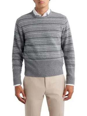 Thom Browne Fair Isle Float Jacquard Cashmere Sweater - Light Grey